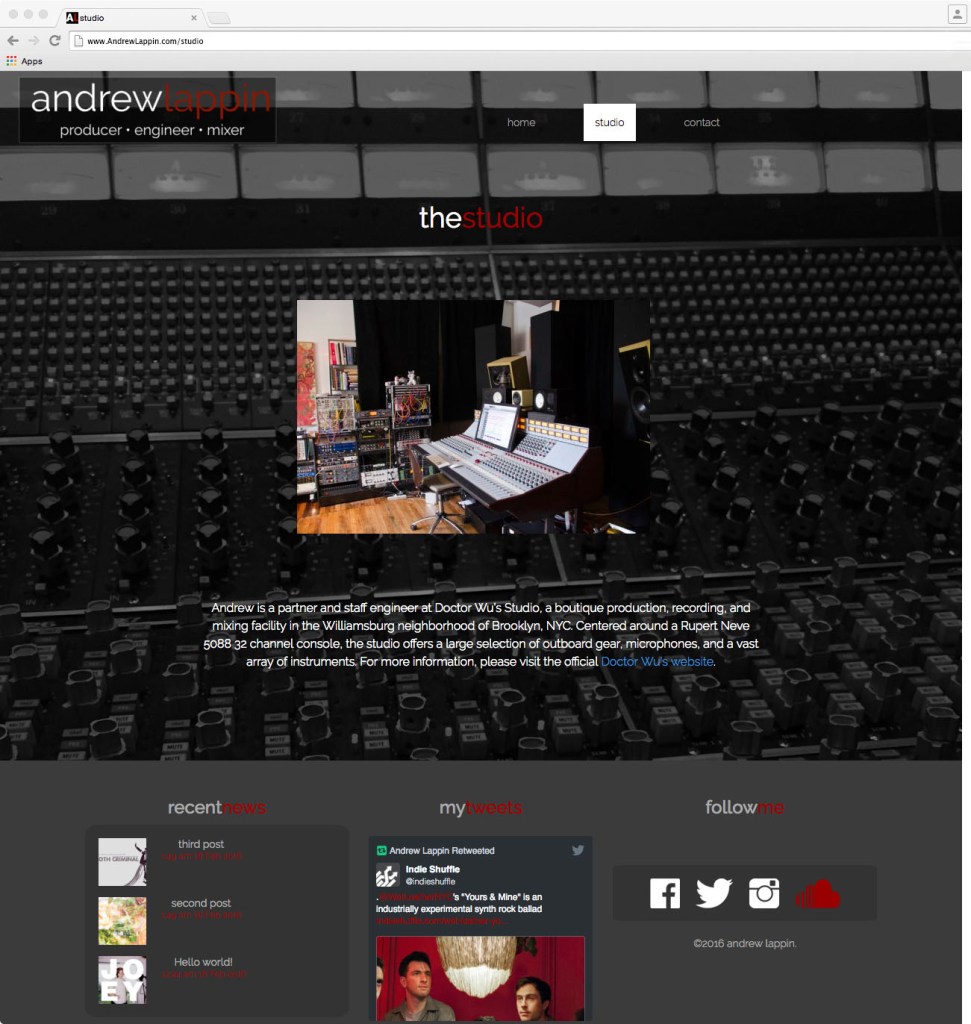 Andrew Lappin Sound Engineer - ©2023 Ben Rothman, Web Developer